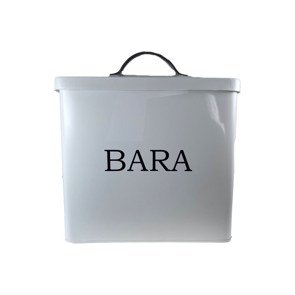 BARA Large Square Bread Bin | Serif Font, Chalk White & Chrome Handle ...