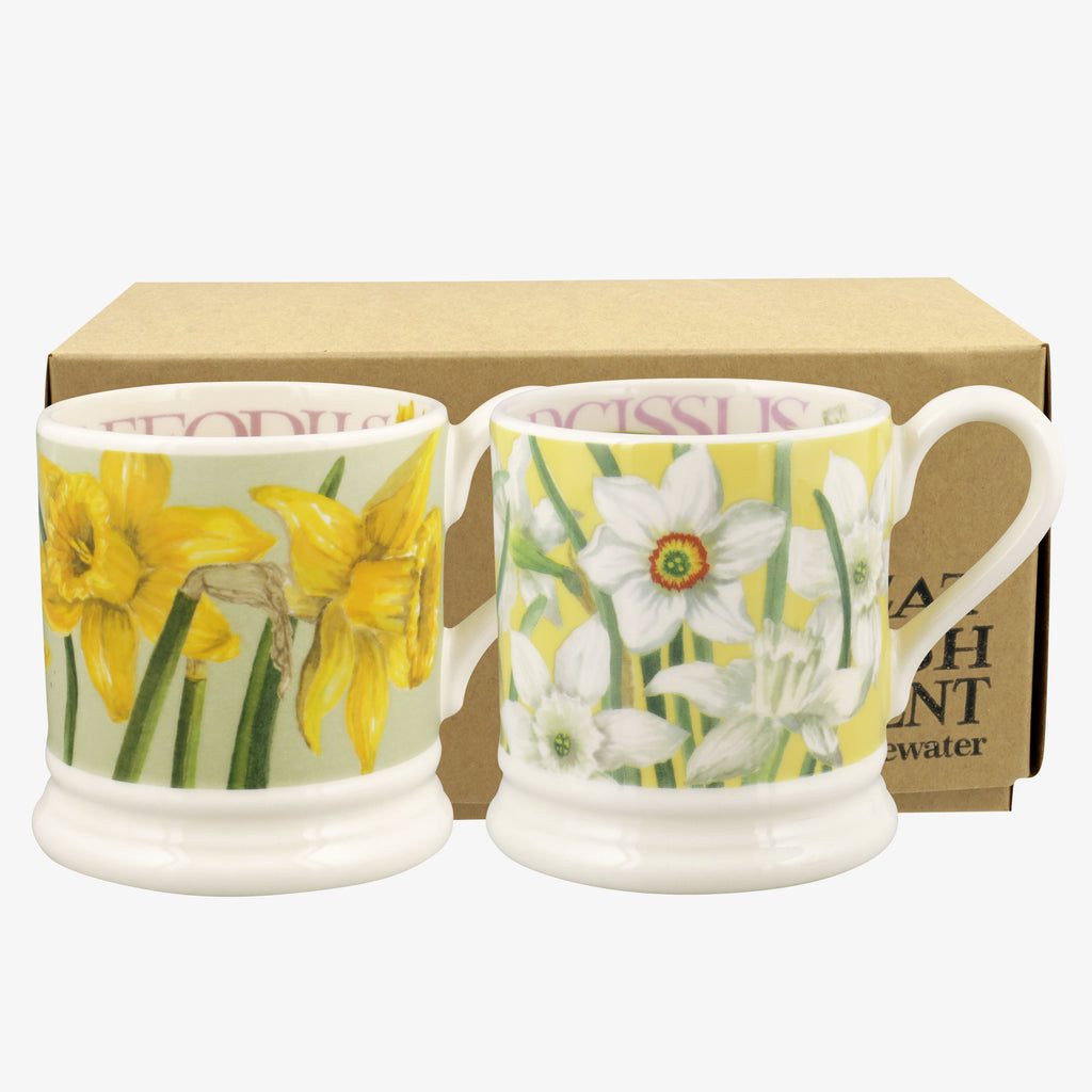 Emma Bridgewater Daffodil & Narcissus Set of 2 1/2 Pint Mugs Boxed ...