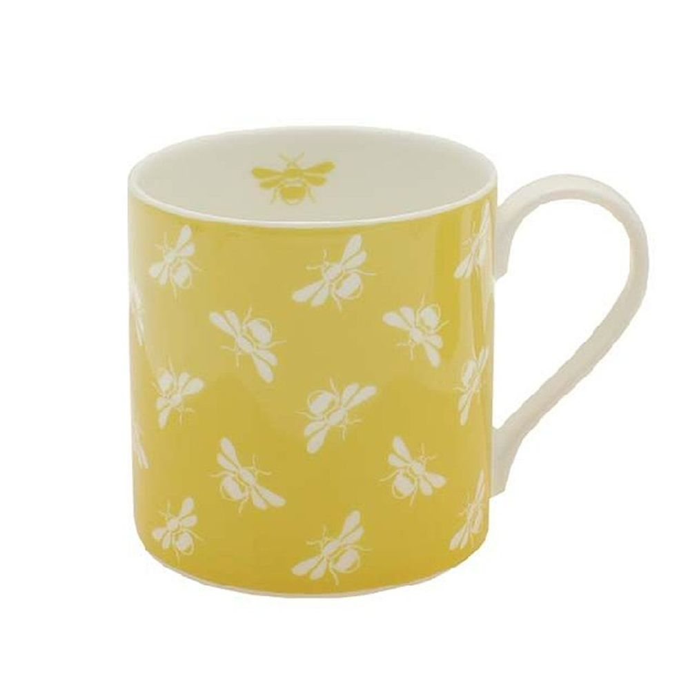 Bee Fine Bone China Mug With White Bees On Ochre | Buy Online Here ...