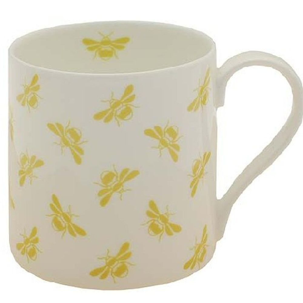 Bee fine bone china mug ochre repeat bees on white | Buy Online Here ...