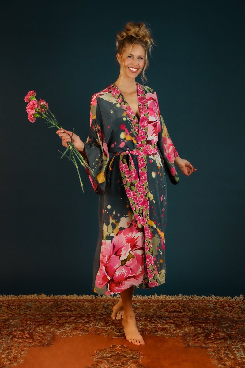 Powder Painted Peony Lux Kimono Gown| Buy at Portmeirion Online ...