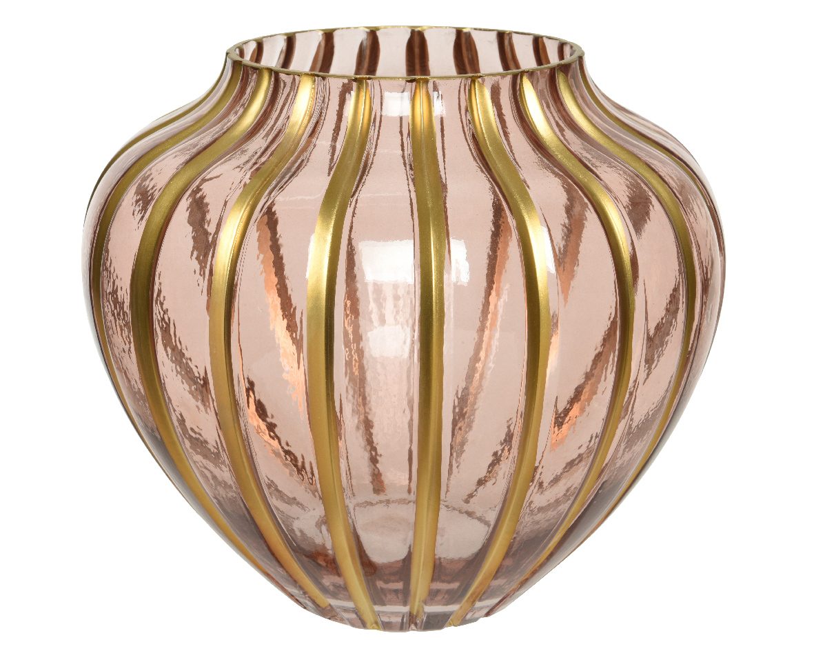 Pink & Gold Glass Vase Shiny With Spray Colour 25x22cm - Decorative ...