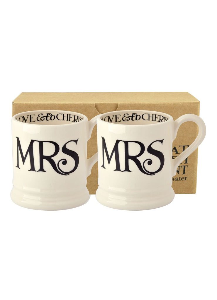 Emma Bridgewater Black Toast Mrs & Mrs Set of 2 1/2 Pint Mugs Boxed ...