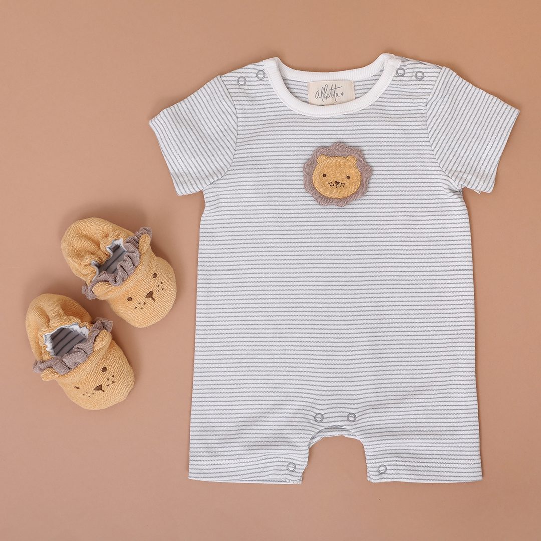 Albetta Applique Leo Lion Grey Stripe Babyvest | At Portmeirion Online ...