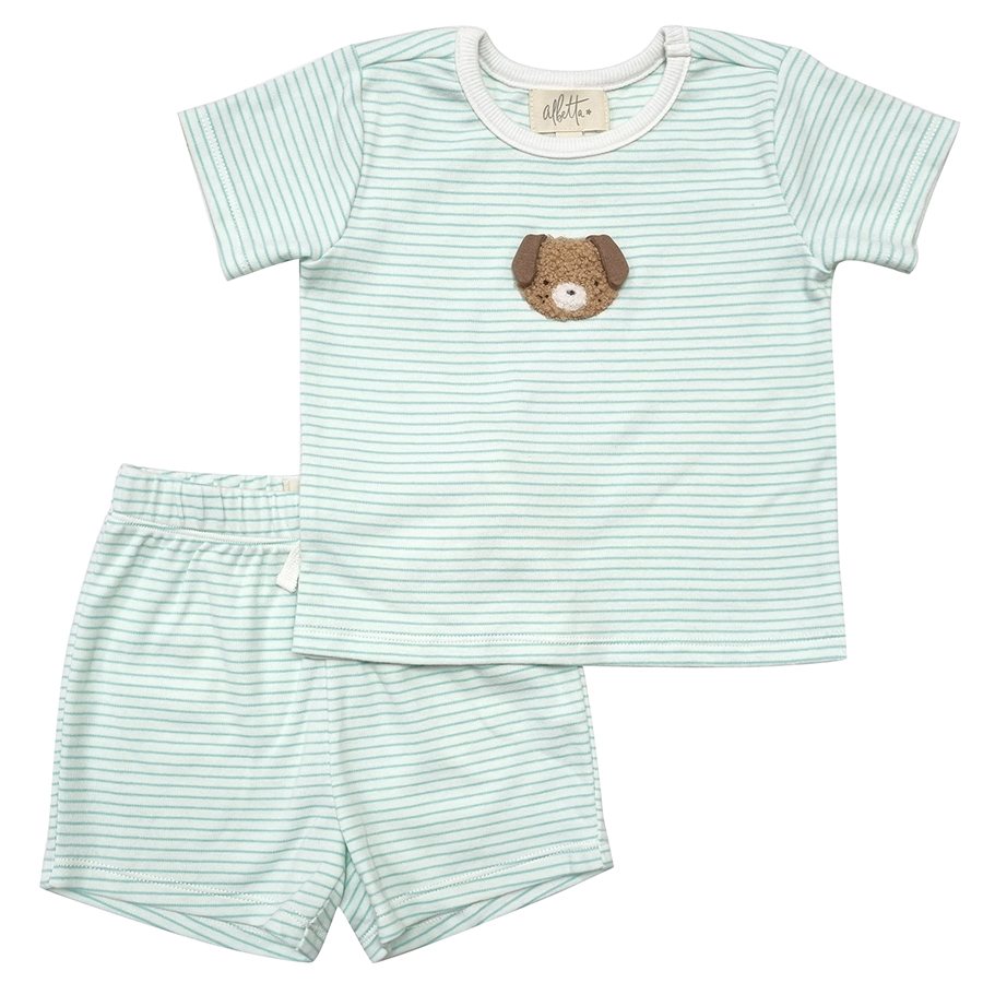 Albetta Boucle Applique Puppy Short Set 6-12months Portmeirion ...