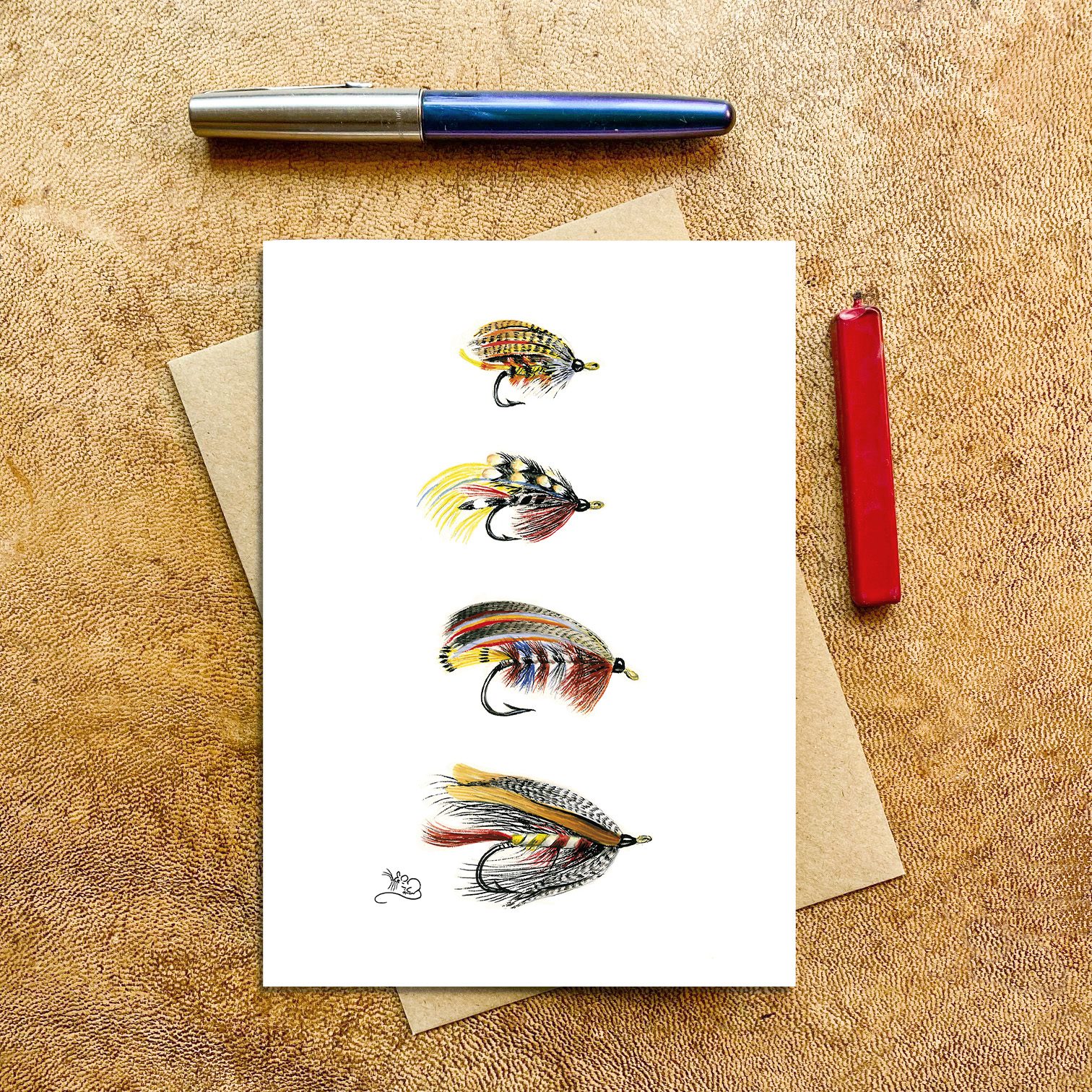 Wildlife by Mouse Salmon Flies 2 Card | At Portmeirion Online ...