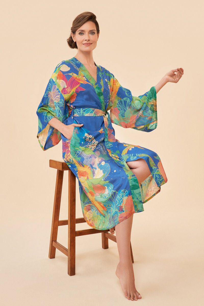 Powder Hummingbird Kimono Gown - Denim | At Portmeirion Online ...
