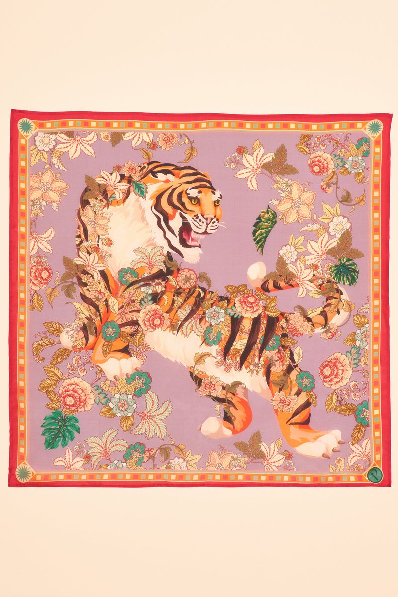 Powder 100% Silk Prancing Tiger Scarf - Lilac | At Portmeirion Online ...