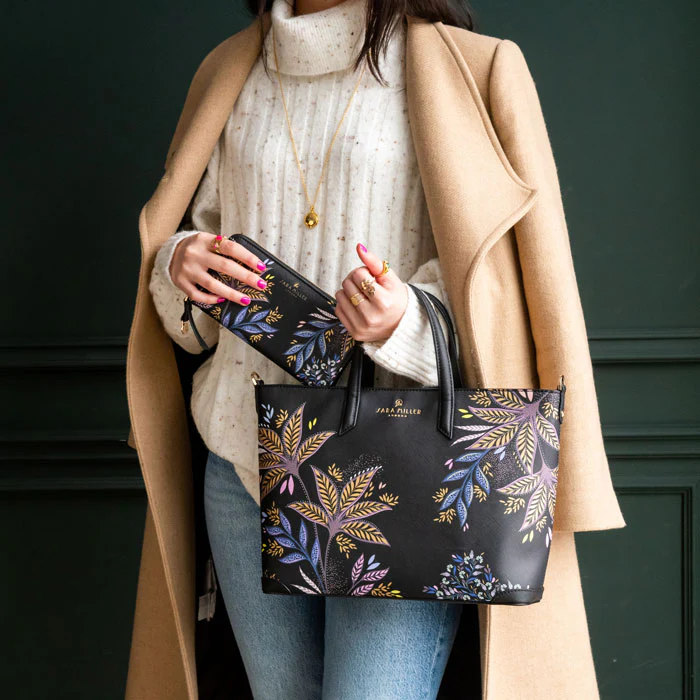 Sara Miller Medium Tote - Black Botanic | At Portmeirion Online ...