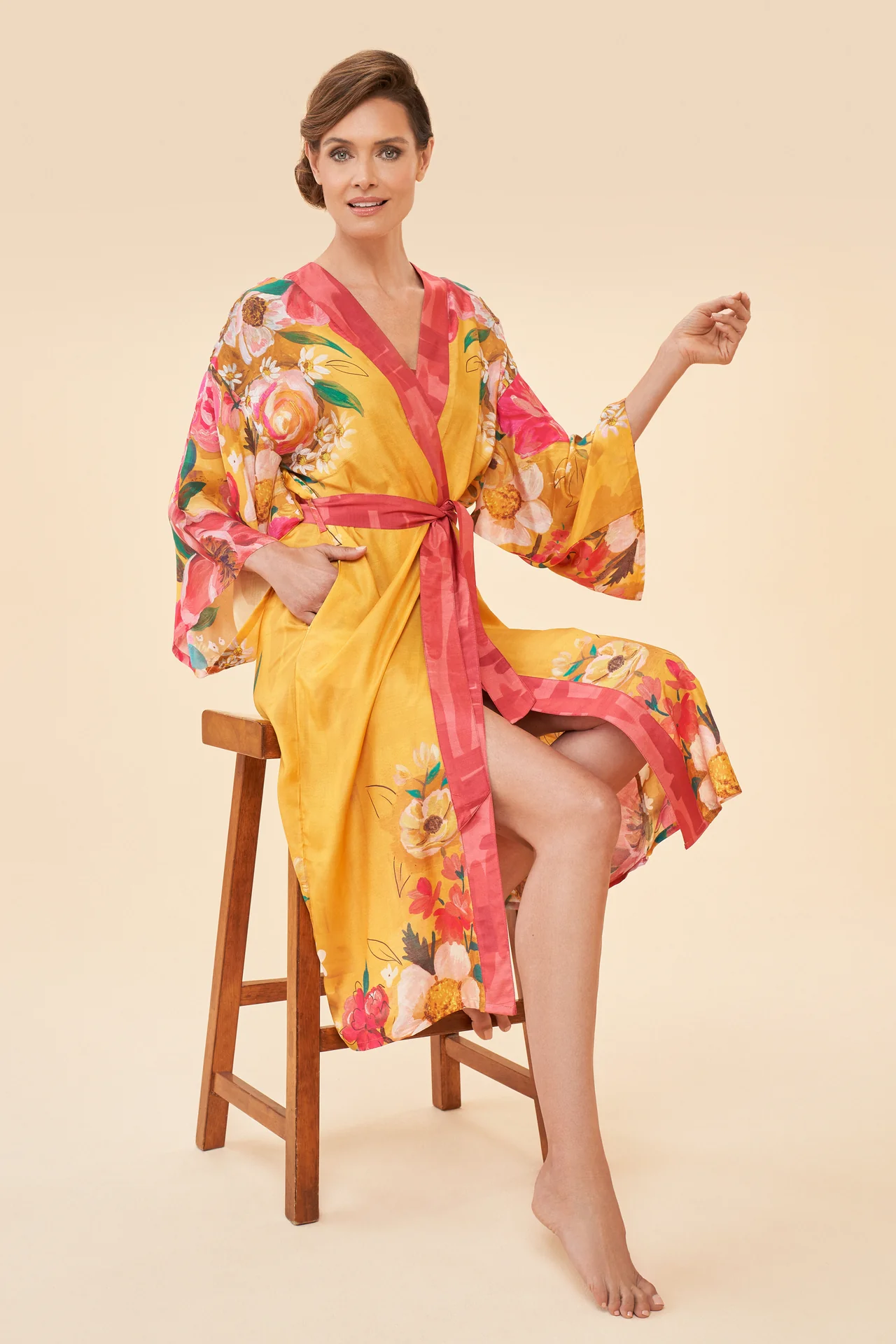 Powder Kimono Gown - Impressionist Floral Mustard | At Portmeirion ...