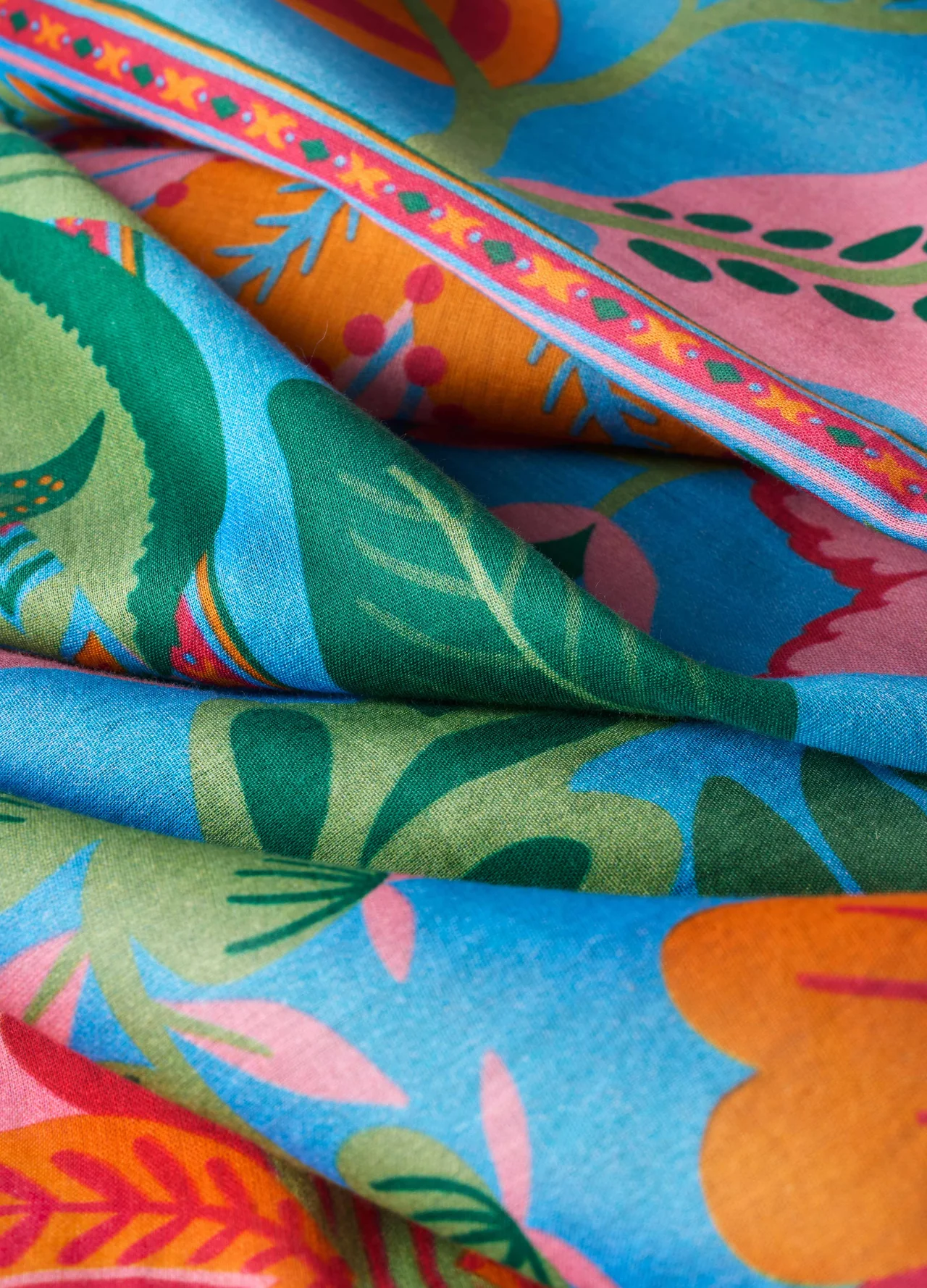 Powder Cotton Scarf - Folky Floral Cornflower | At Portmeirion Online ...