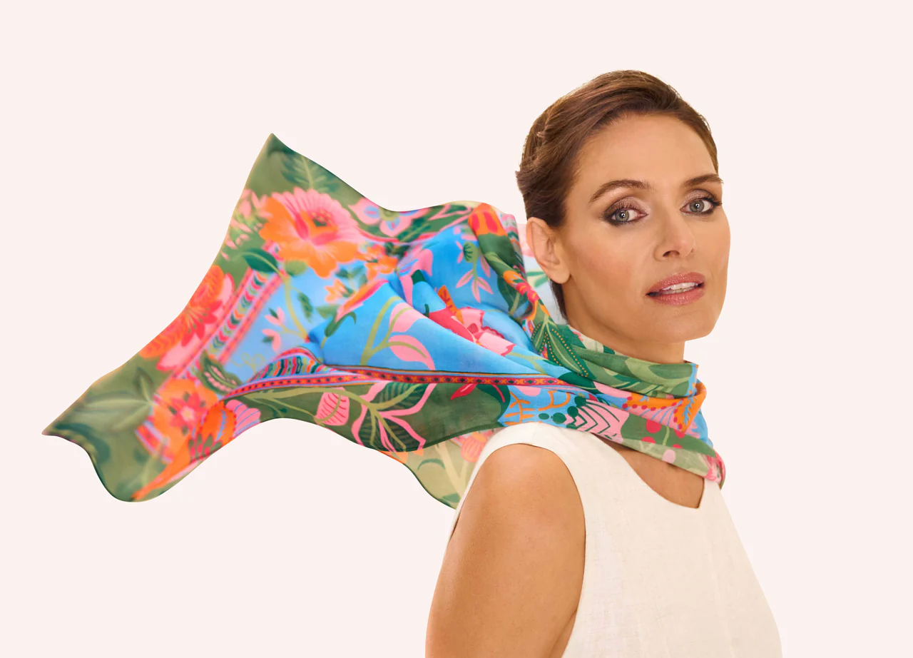 Powder Cotton Scarf - Folky Floral Cornflower | At Portmeirion Online ...