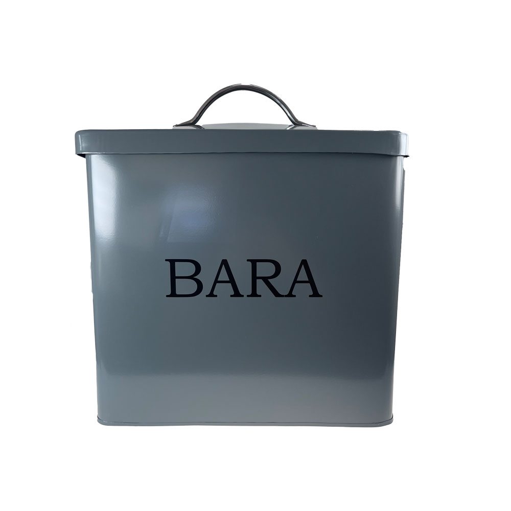 BARA Large Square Bread Bin | Serif Font, Grey & Chrome Handle ...