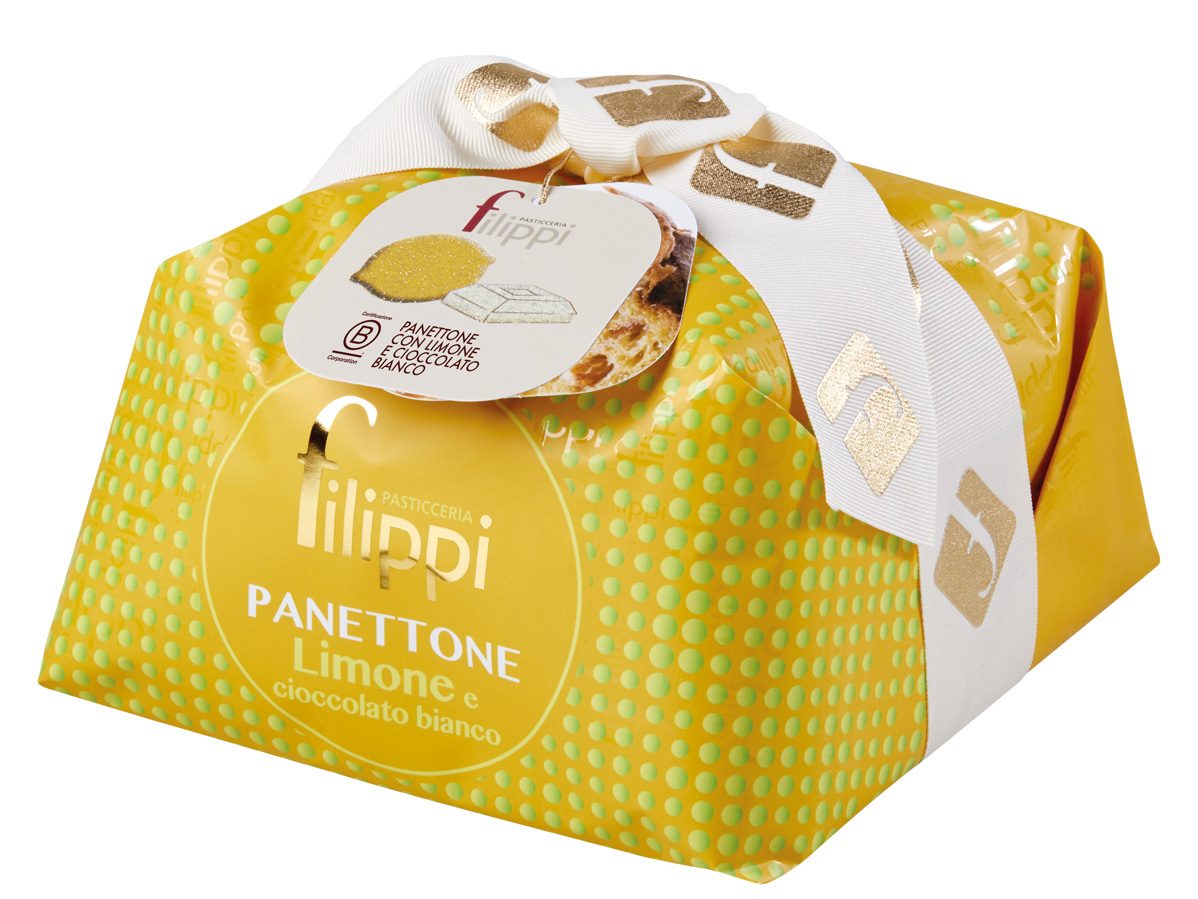 Filippi Panettone Limone e Cioccolato, with candied lemon peel and whi ...