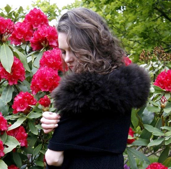 Alpaca Fur Trim Wrap - Black - Portmeirion Online