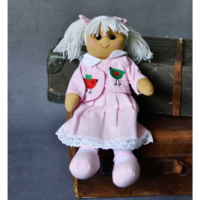 Powell Craft Rag Doll with Pink Embroidered Bird Jacket At Portmeirion ...